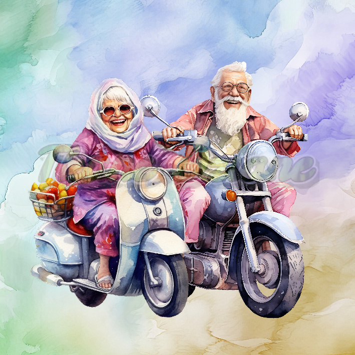 TkaneDziane.pl > PANEL DRUKOWANY WESOŁA BABCIA I DZIADEK NA MOTORZE TŁO PBZ